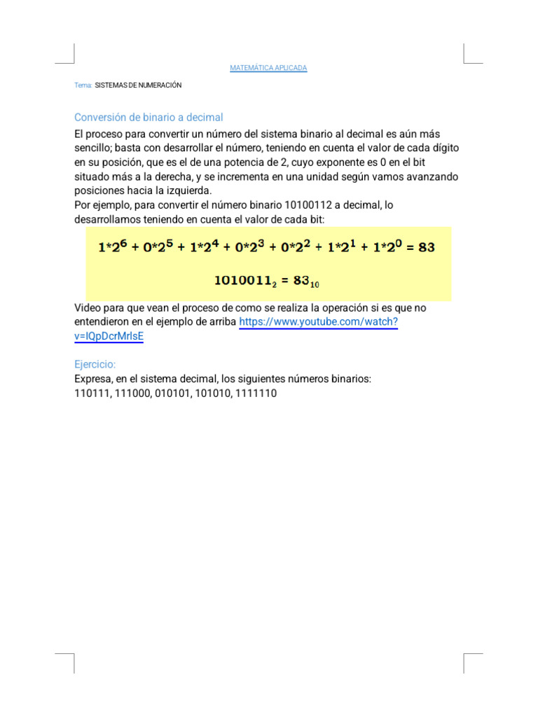 Conversión Binaria a Decimal | PDF