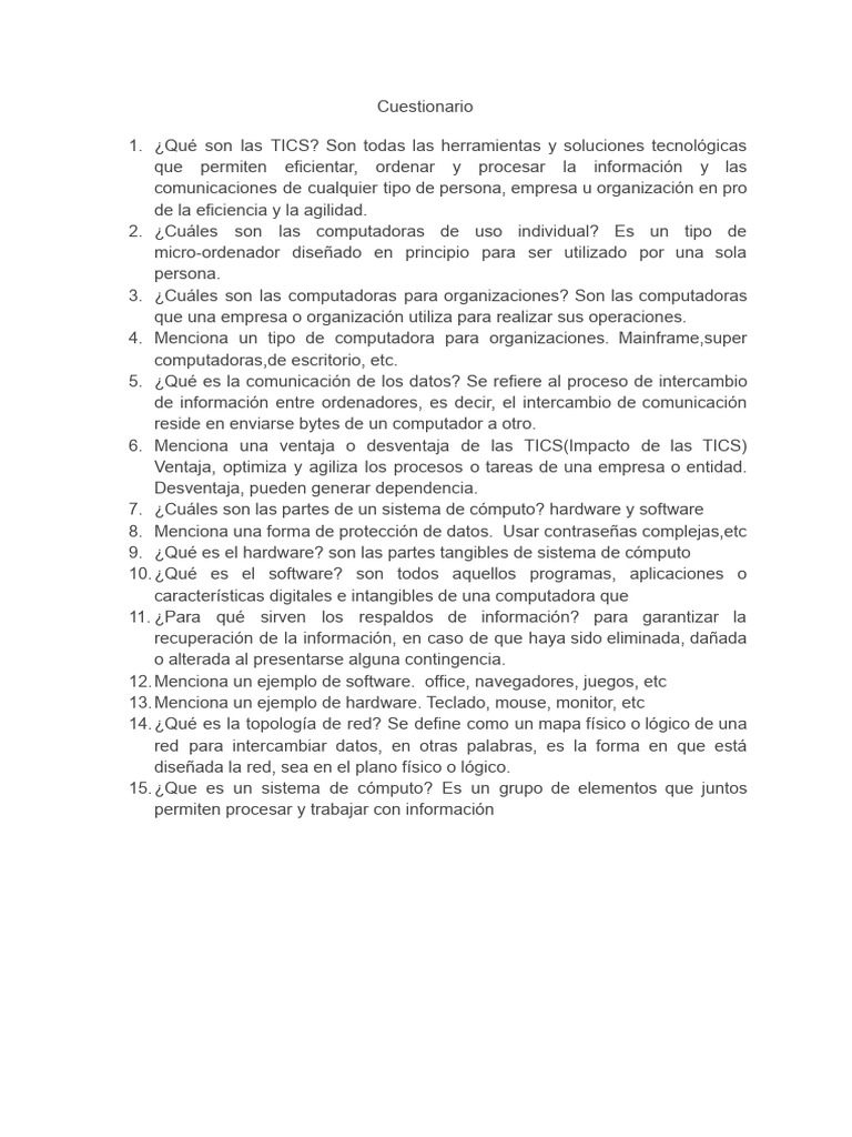 Cuestionario de TICS | PDF