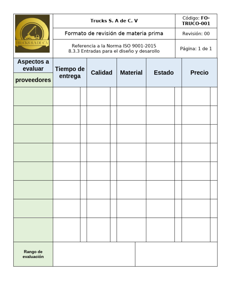 Revisión de Materia Prima ISO 9001 | PDF