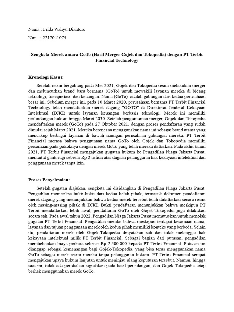 Sengketa Merek GoTo vs PT Terbit Financial | PDF