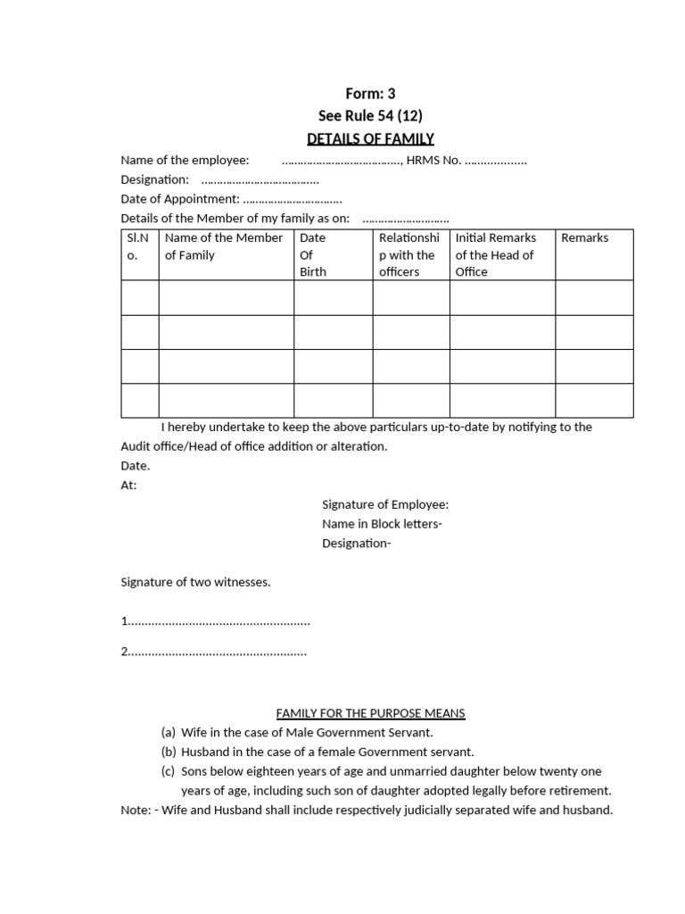 Family Details and Nomination Forms | PDF