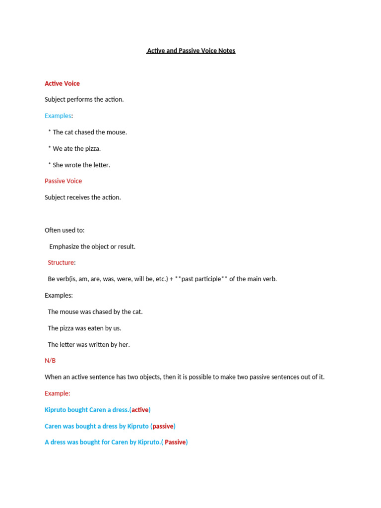 Active and Passive Voice Notes | PDF