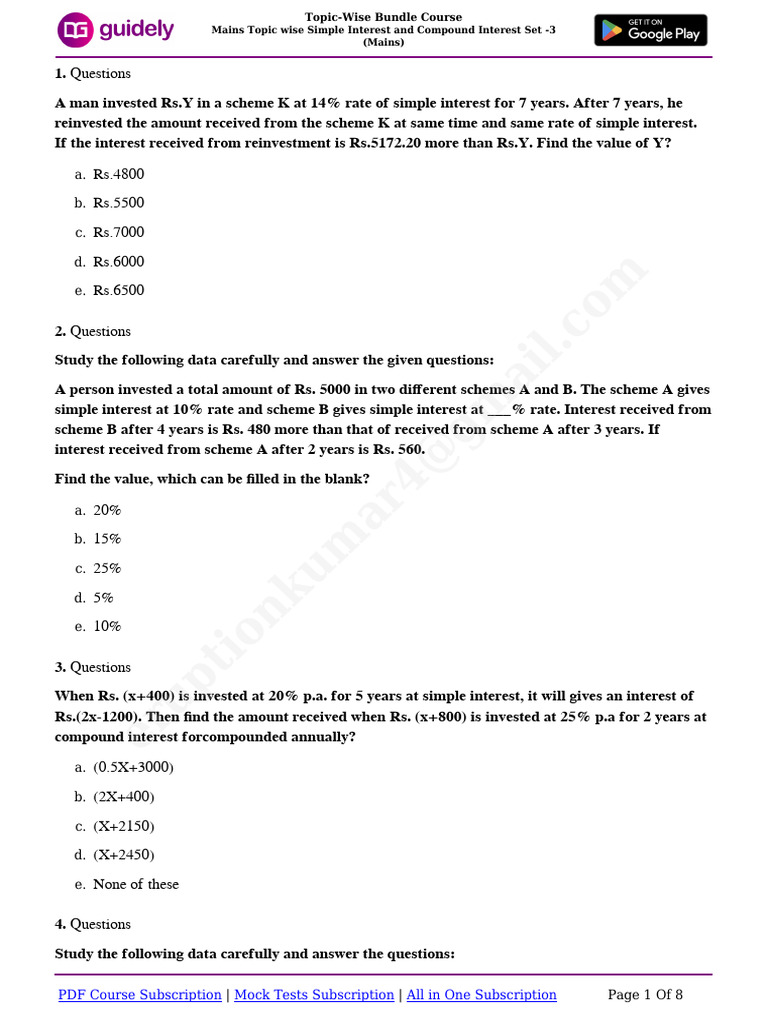 Simple Interest and Compound Interest Set - 3-1739431428190 | PDF ...