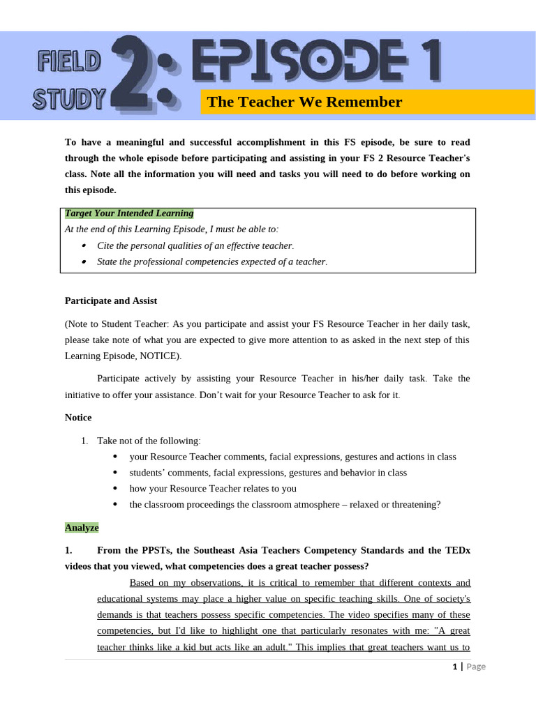 FS 2 - Quiao | PDF | Reading Comprehension | Teachers
