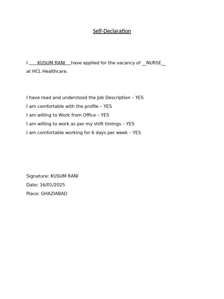 Self Declaration1 | PDF