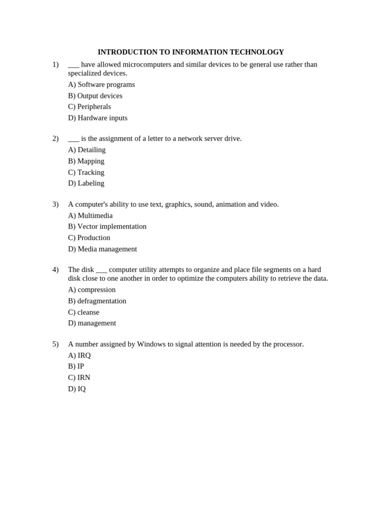 Introduction to Information Technology Quiz | PDF | Operating System ...