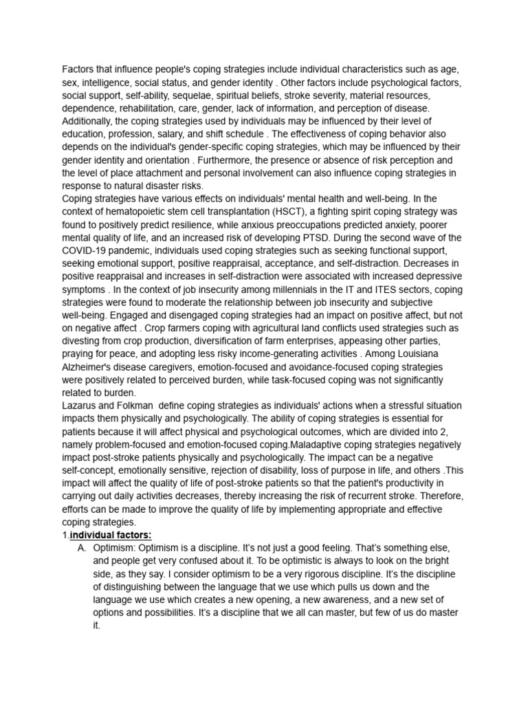Factors affecting coping | PDF | Emotional Intelligence | Neurosis