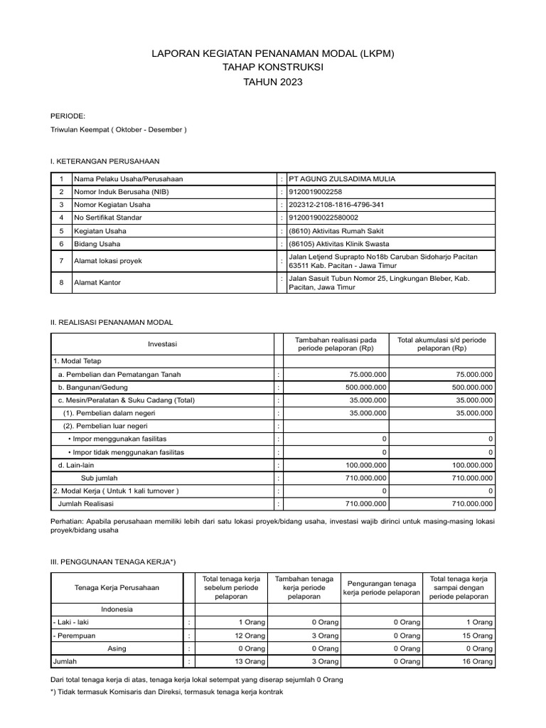 LKPM KLINIK Kegiatan | PDF