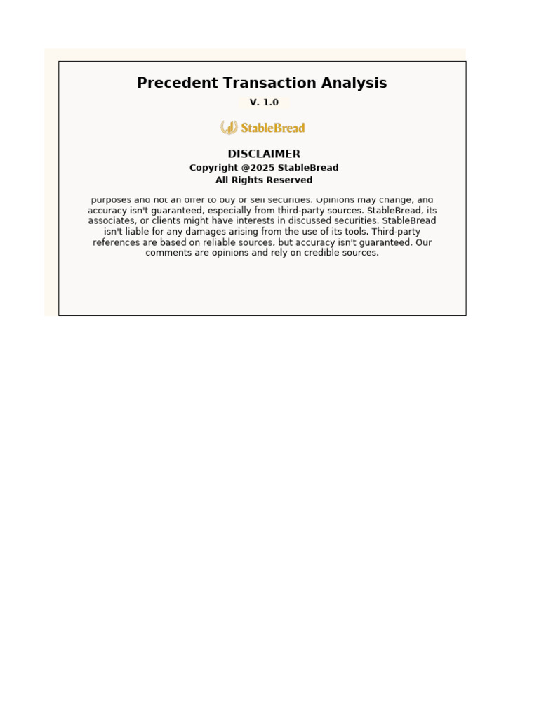 Precedent Transaction Analysis Stablebread | PDF | Valuation (Finance ...