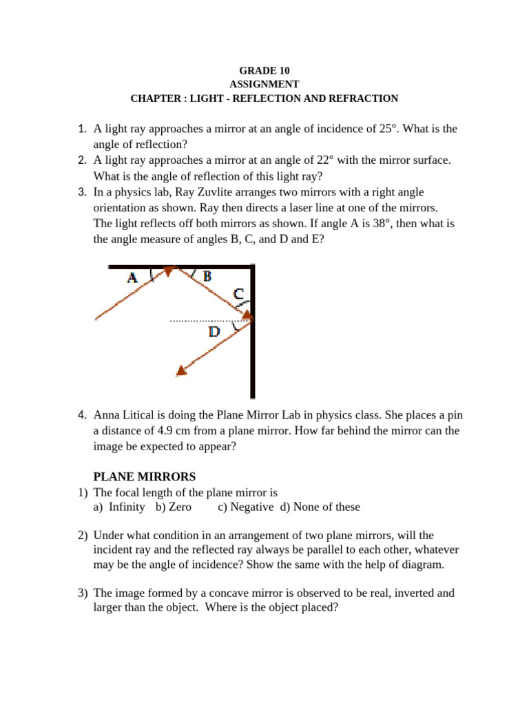 Grade 10 Assignments | PDF | Mirror | Eye