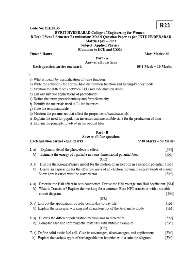 R22 - AP - Model Question Paper 2 | PDF | Laser | Optical Fiber
