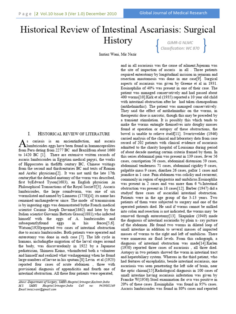 Historical Review of Ascariasis Surgery | PDF | Clinical Medicine ...