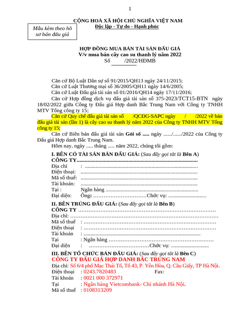 Hop Dong Mua Ban Tai San Dau Gia Nam 2022 (2) | PDF