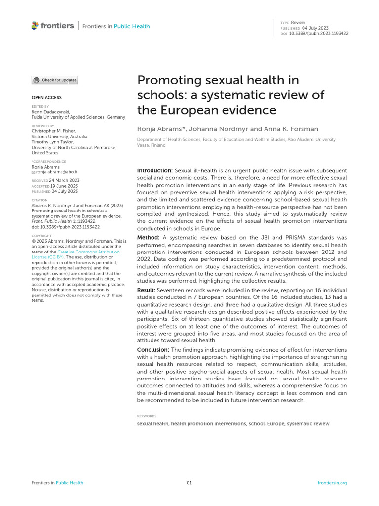 Promoting Sexual Health in Schools A Systematic Review of 1cr8nzcc ...