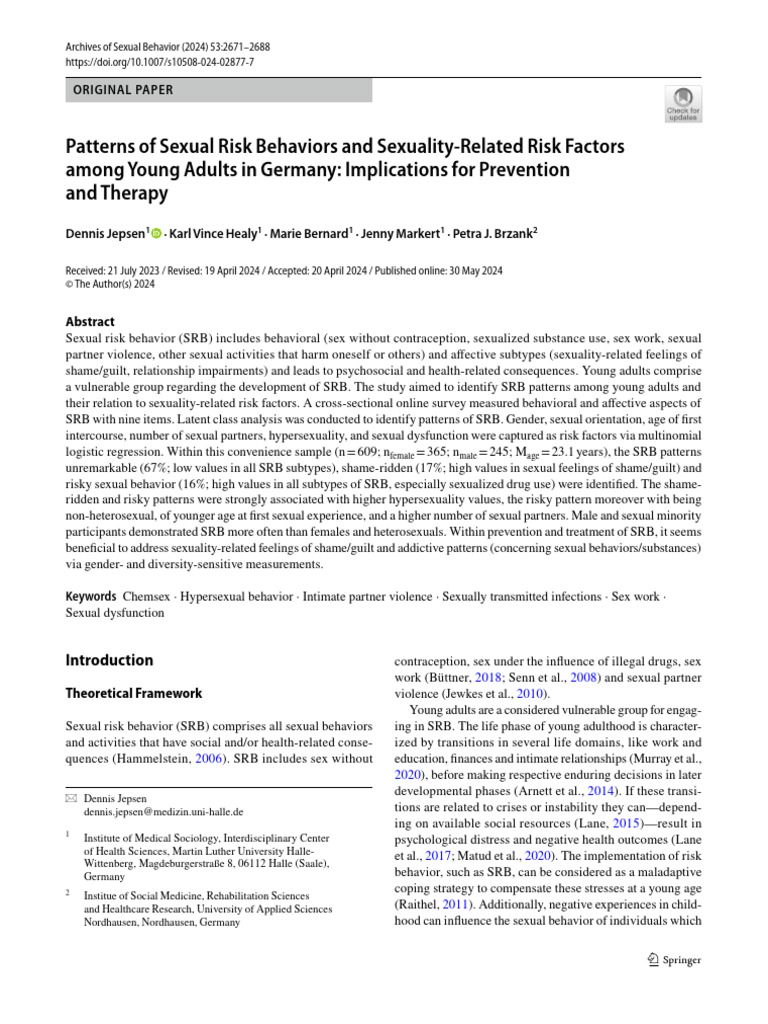 Patterns Of Sexual Risk Behaviors And Sexuality Related Risk 2uo8cv1qfc 6823