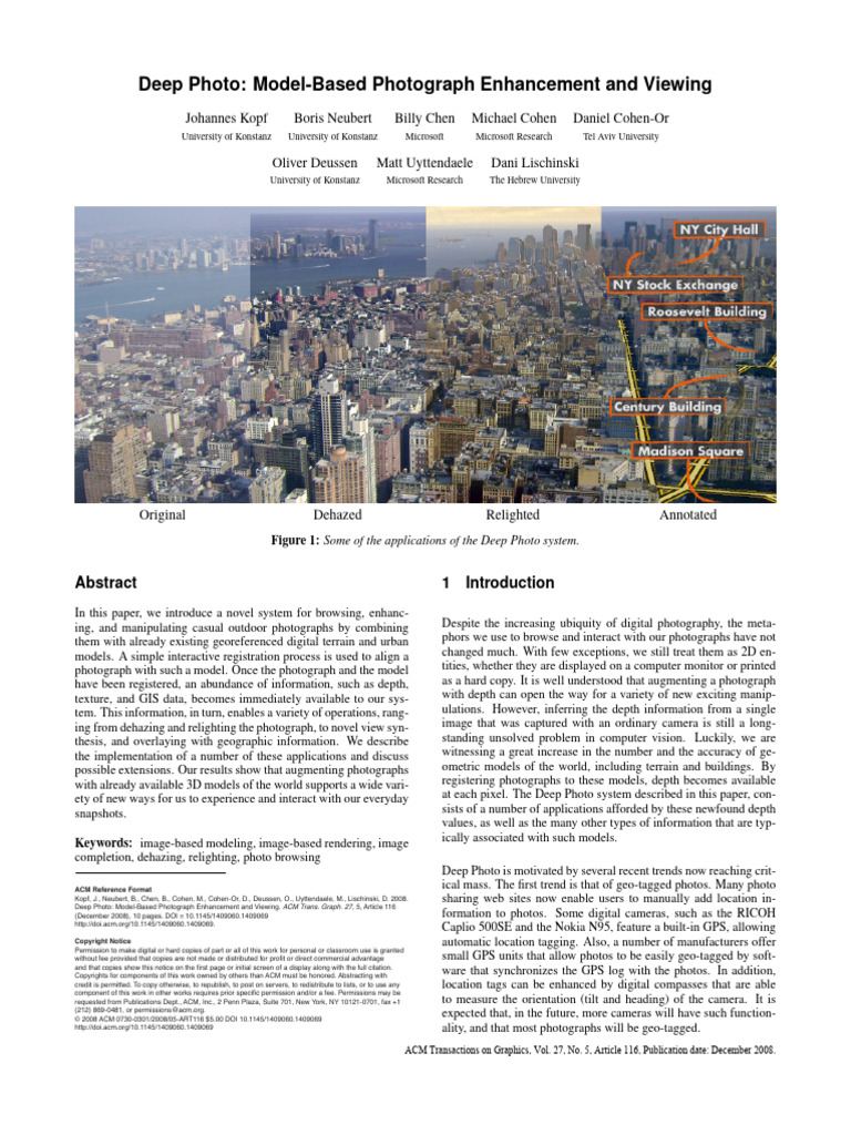 Deep Photo: Enhancing Outdoor Photography | PDF | 3 D Computer Graphics ...