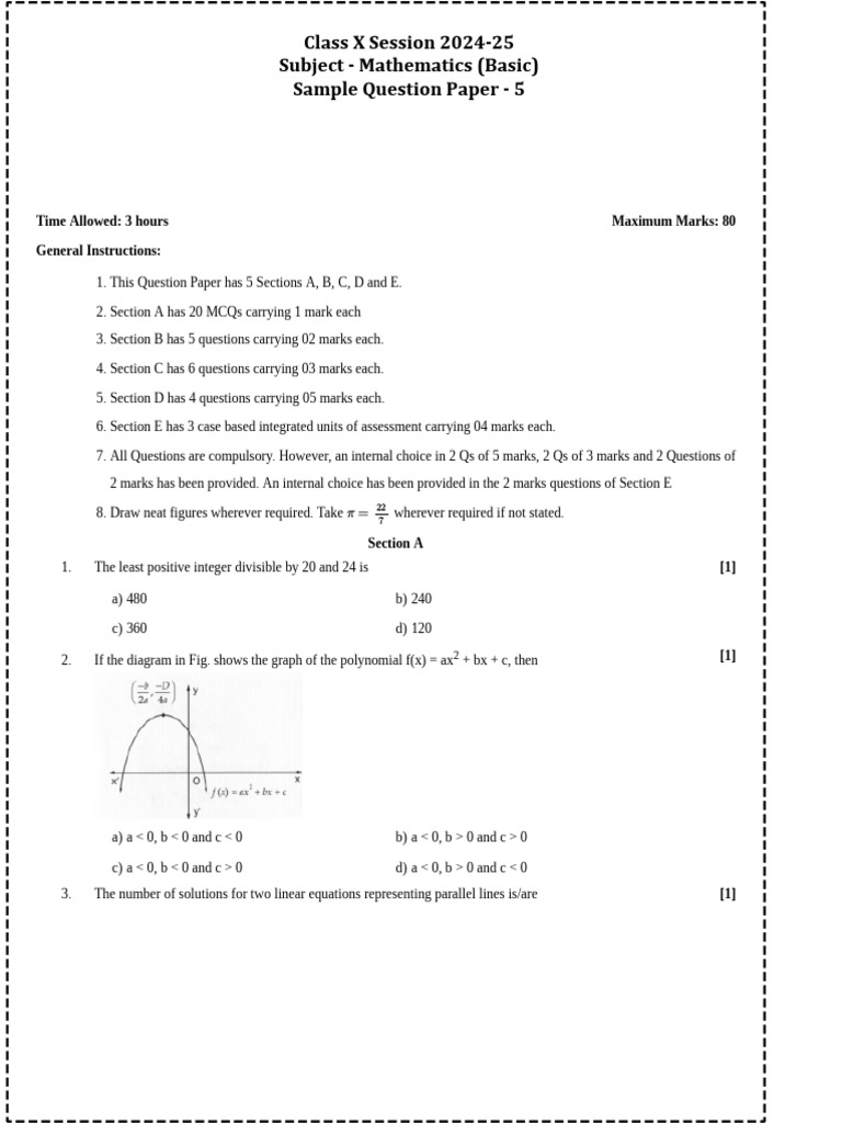 Maths Basic Set 5 Sample Papper 2025 | PDF | Algebra | Discrete Mathematics