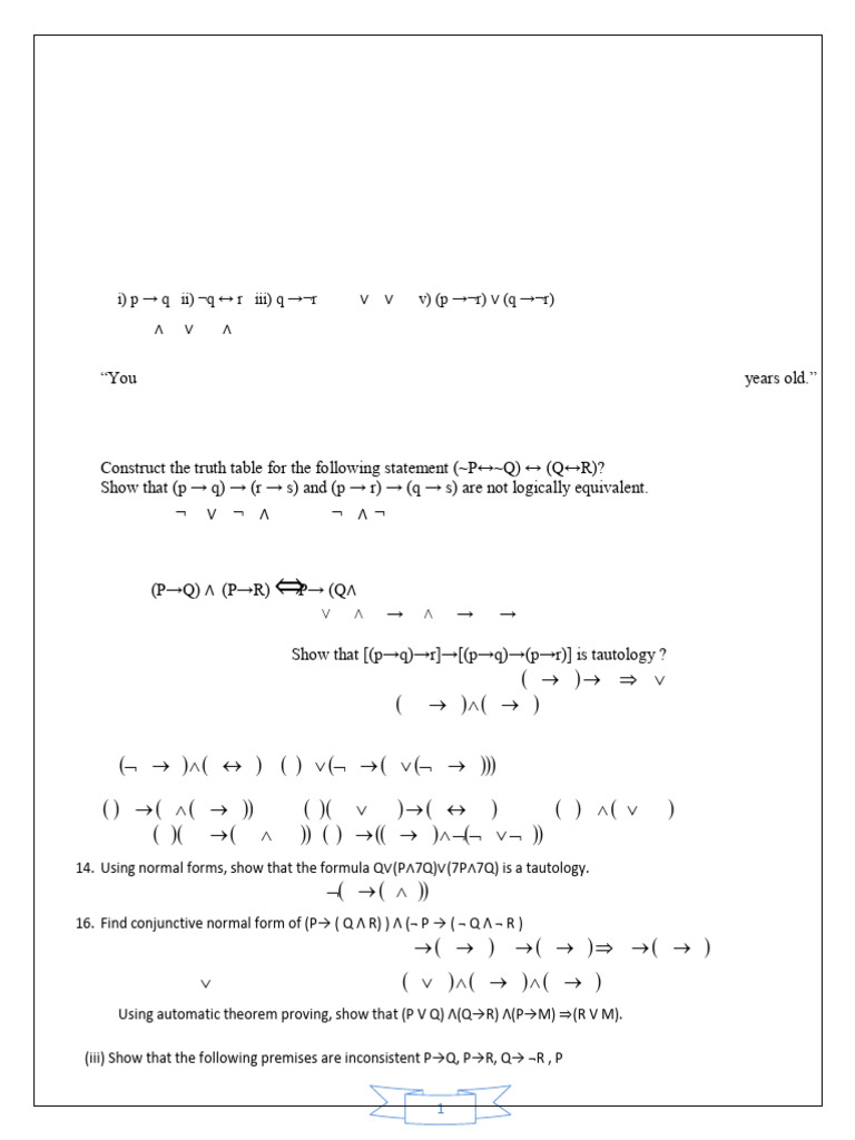 DM> Practice Problems Unit-1 | PDF | Argument | Logic
