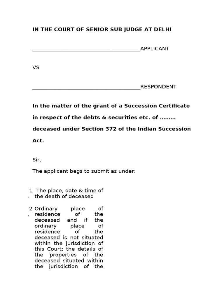 Succession Certificate Application | PDF