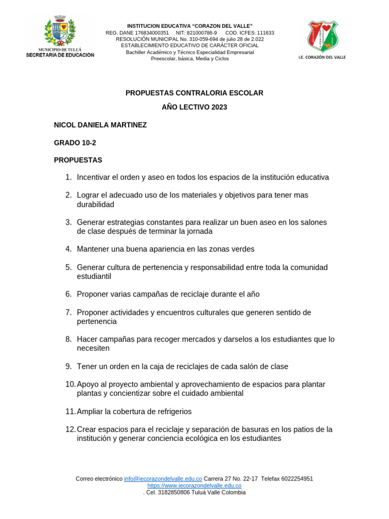 10-2 Propuestas Contraloria Escolar | PDF