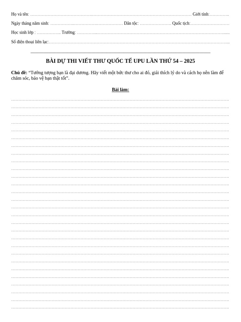 Mẫu viết thư UPU | PDF