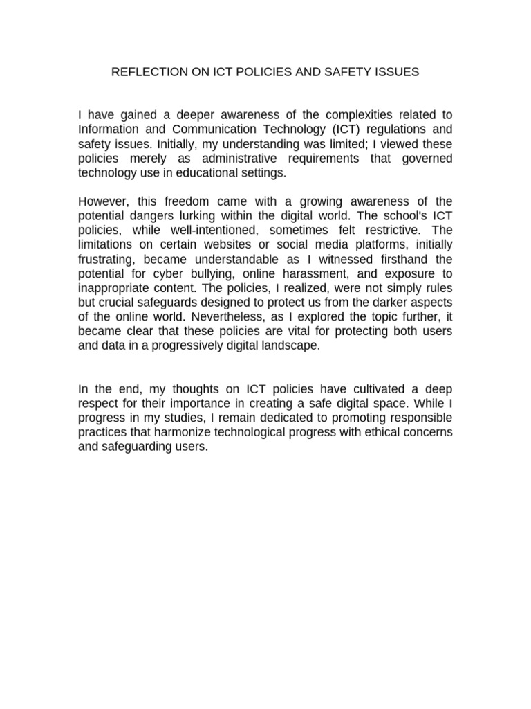 Reflection On Ict Policies and Safety Issues | PDF