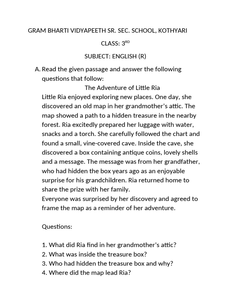 class 3 english reader final paper | PDF