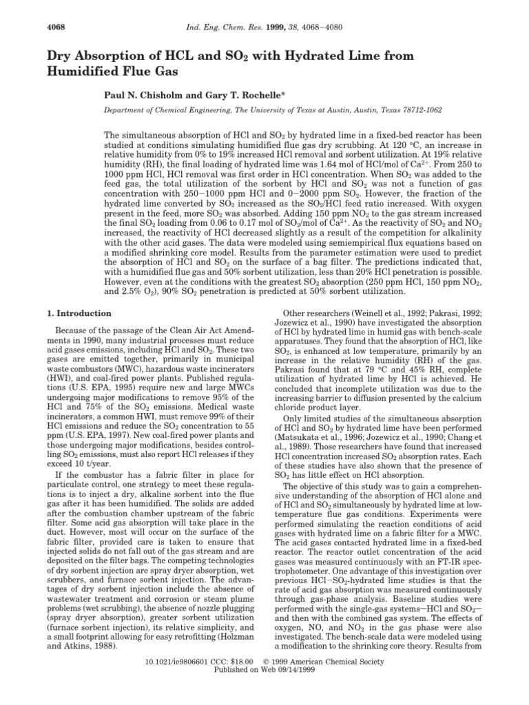 Dry Absorption of HCL and SO 2 With Hydr | PDF | Sulfur Dioxide | Chemistry