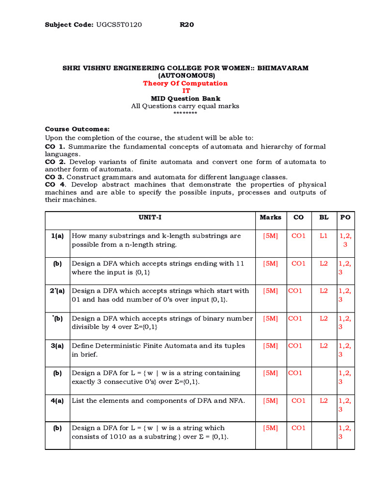 Question_Bank_TOC_2022-23_Students_Share.docx | PDF | Automata Theory | Theory Of Computation