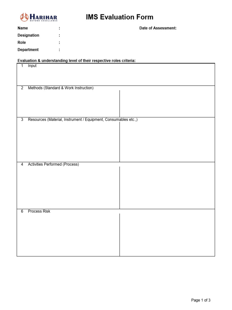 IMS Evaluation Form | PDF