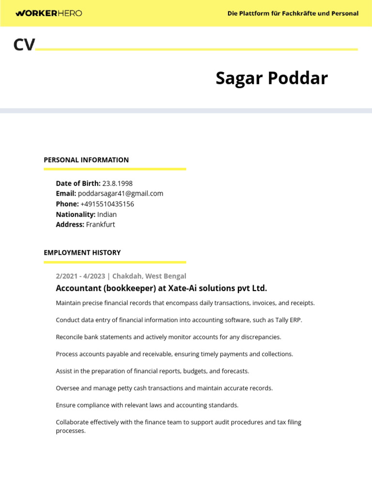 WorkerHero CV Sagar Poddar | PDF