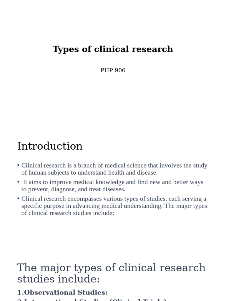 Types of Clinical Research Explained | PDF | Cohort Study | Clinical Trial