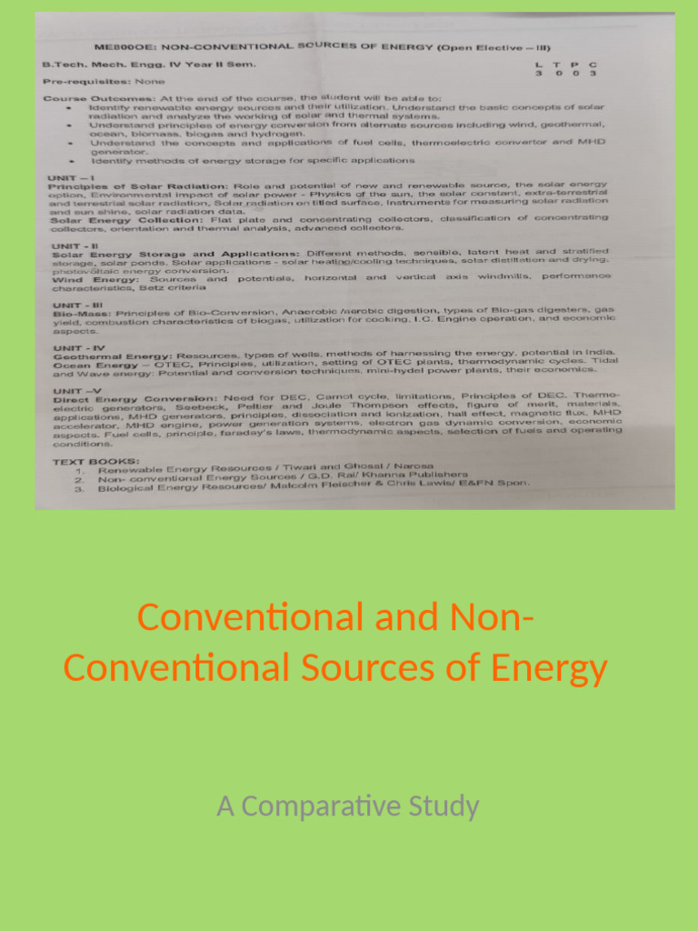 Energy Sources: Conventional vs. Non-Conventional | PDF