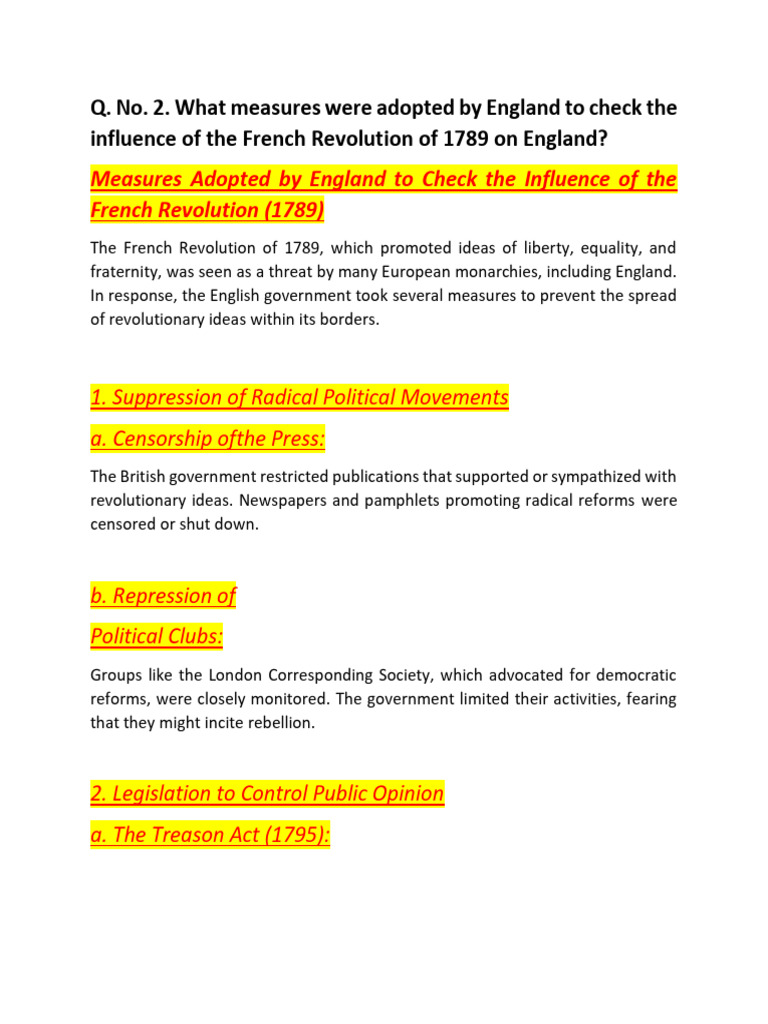 England's Measures Against French Revolution | PDF | United Kingdom Of ...