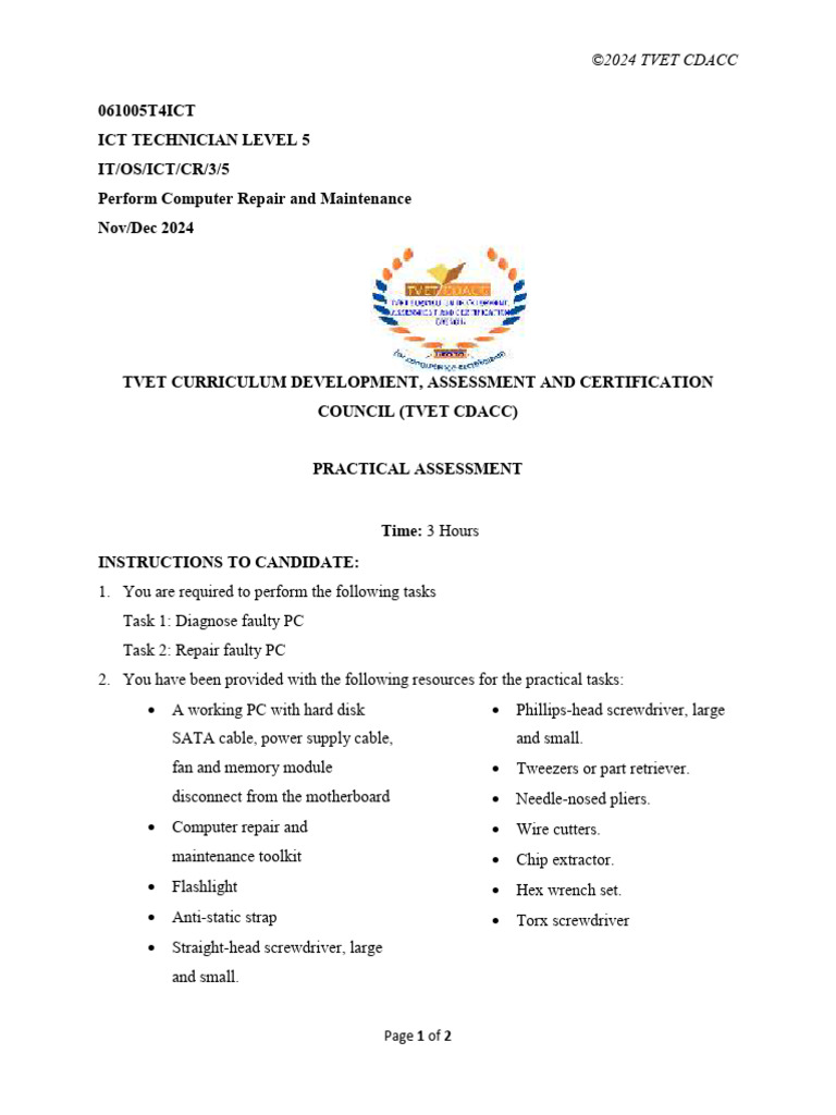 Candidate Practical Perform Computer Repair and Maintenance Level 5 | PDF