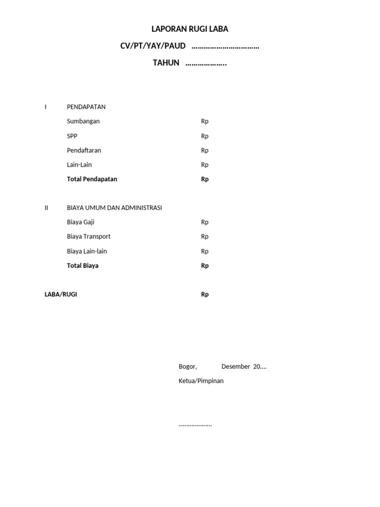 Laporan Rugi Laba dan Neraca PAUD | PDF