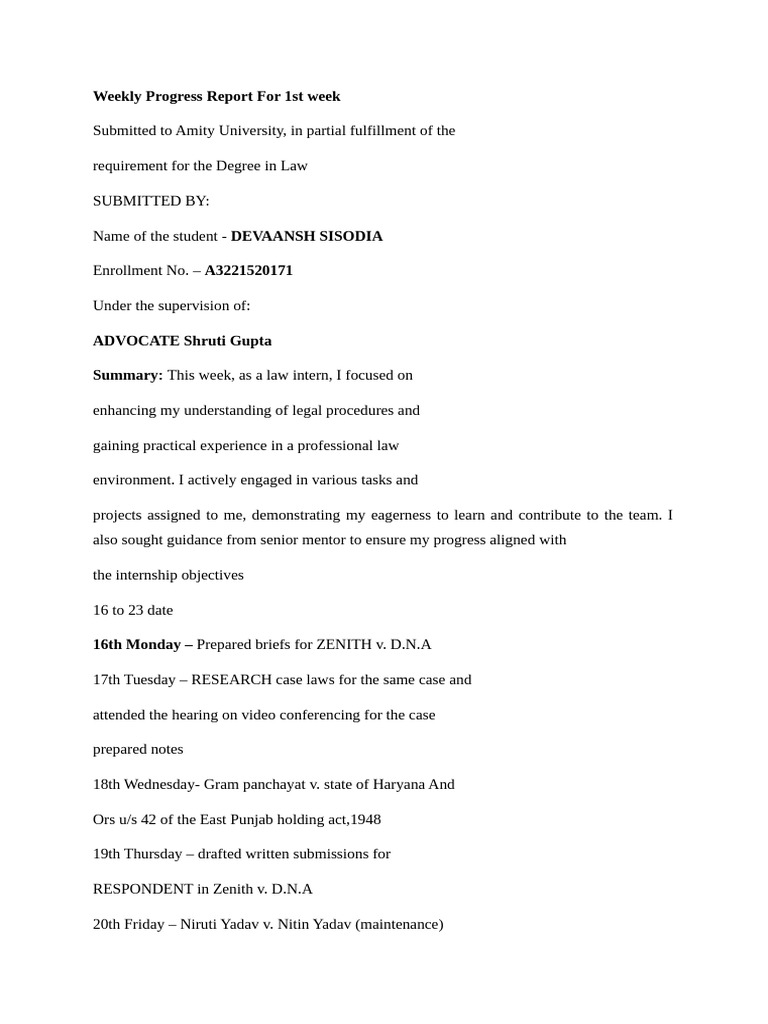 Weekly Progress Report For 1st Week | PDF | Justice | Crime & Violence