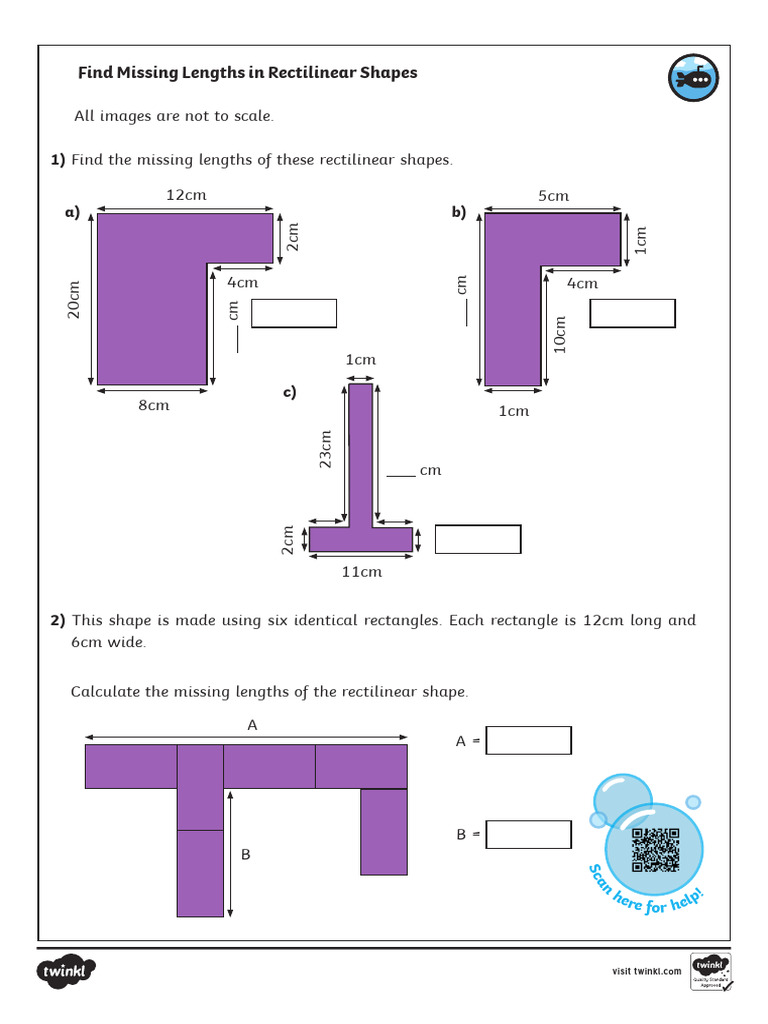 Find Missing Lengths in Rectilinear Shapes - Horizontal Format | PDF | Geometry | Elementary ...