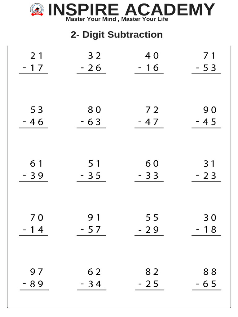 2-Digit Subtraction Worksheet | PDF