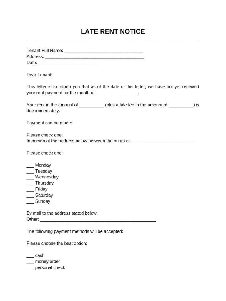 Tenant Late Rent Payment Notice | PDF