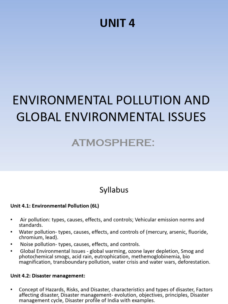 Unit 4.1 - Environmental Pollution | PDF | Ozone Depletion | Smoke