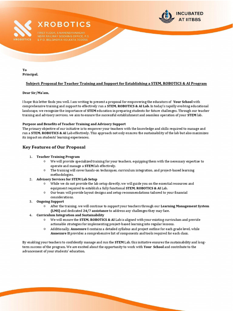 Proposal For Training Educators To Manage STEM, ROBOTICS & AI Programs ...