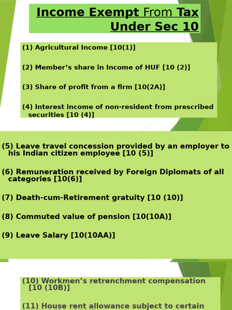 Tax-Exempt Income Under Sec 10 | PDF