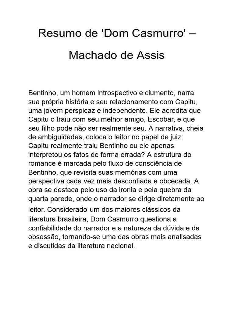 Resumo de Dom Casmurro | PDF