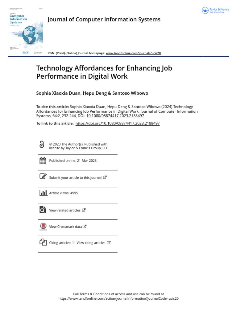 Technology Affordances For Enhancing Job Performance in Digital Work ...