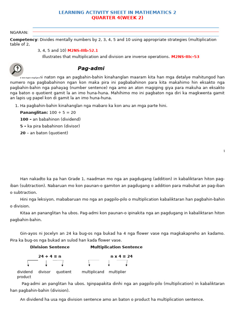 Las Math Quarter 4 Week 2 | PDF