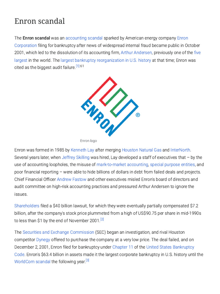 Enron Scandal - Wikipedia | PDF | Enron | Equity (Finance)