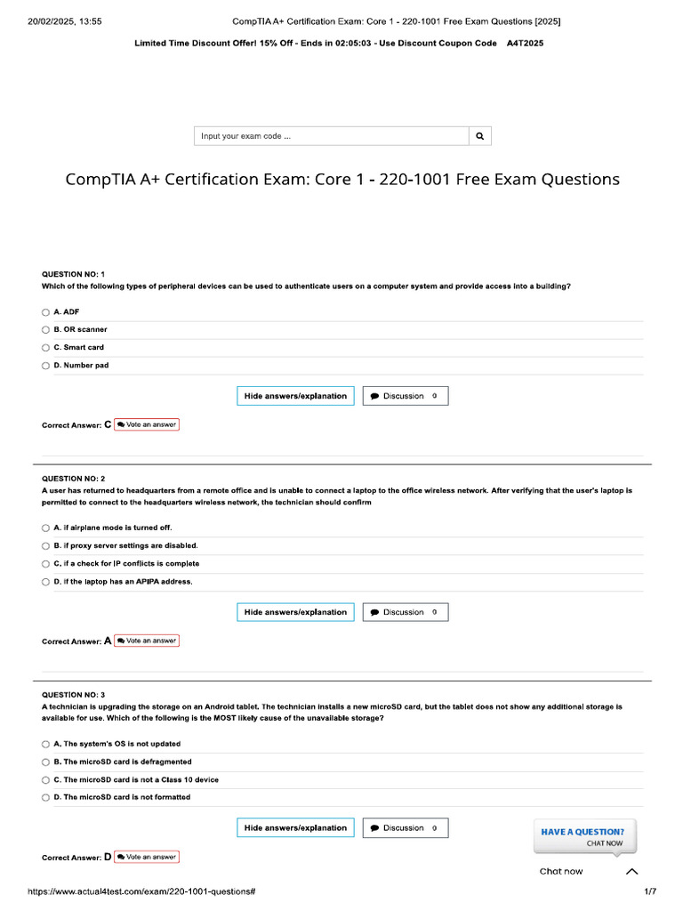 CompTIA A+ Certification Exam Core 1 - 220-1001 Free Exam Questions - 1 ...