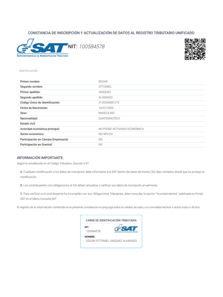 Portal SAT - Impresión de RTU - Guatemala | PDF