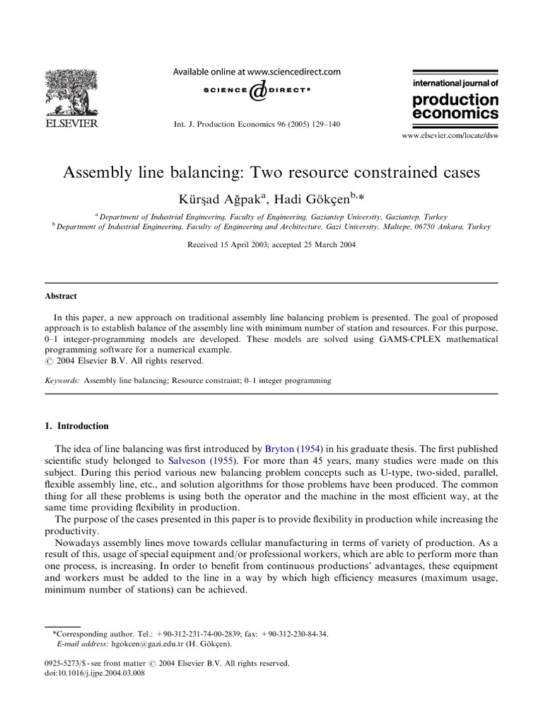 Resource-Constrained Assembly Line Balancing | PDF | Mathematical ...